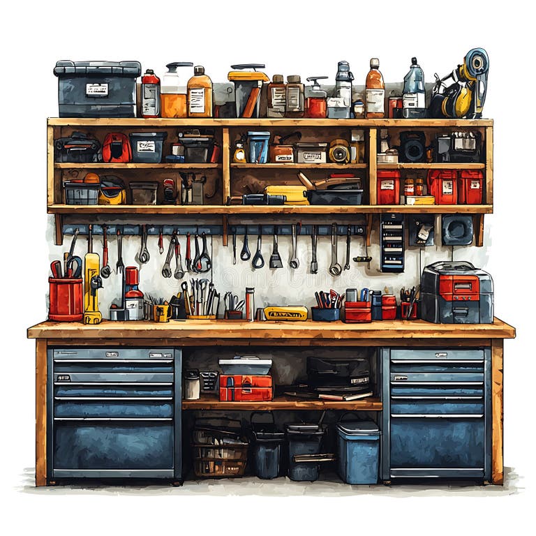 Organized Workshop Workbench with Tools Stock Illustration ...