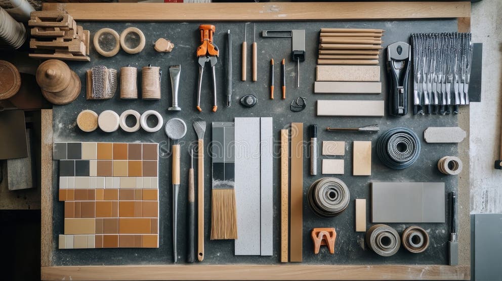 Organized Workspace with Design Materials and Tools Stock Illustration ...