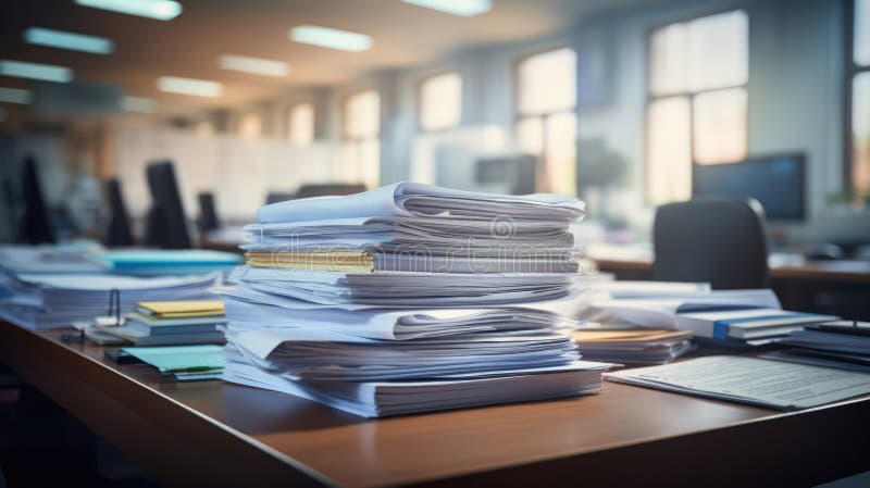 Organized Workspace Documents Neatly Arranged on a Desk Surface Stock ...