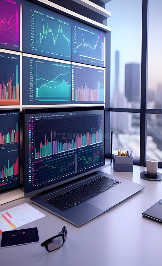 An Organized Workspace Featuring a Laptop, Tablet, and Three Monitors ...