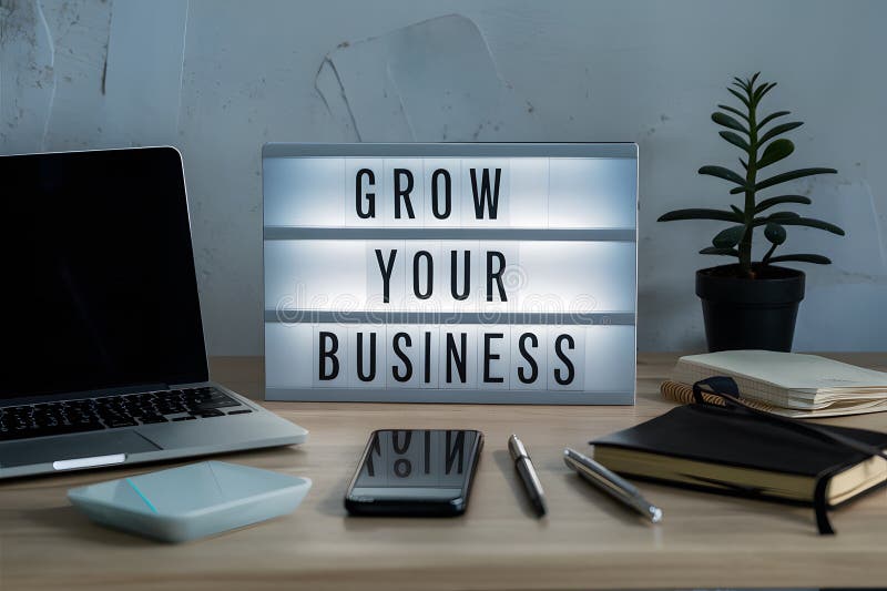 Organized Workspace with Motivational Lightbox, Tech Tools, and Plant ...