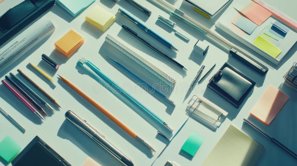 Organized Workspace with Pens and Stationery for Productive Work ...