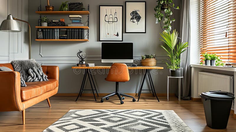 Organized Workspace Room Style Stock Illustration - Illustration of ...