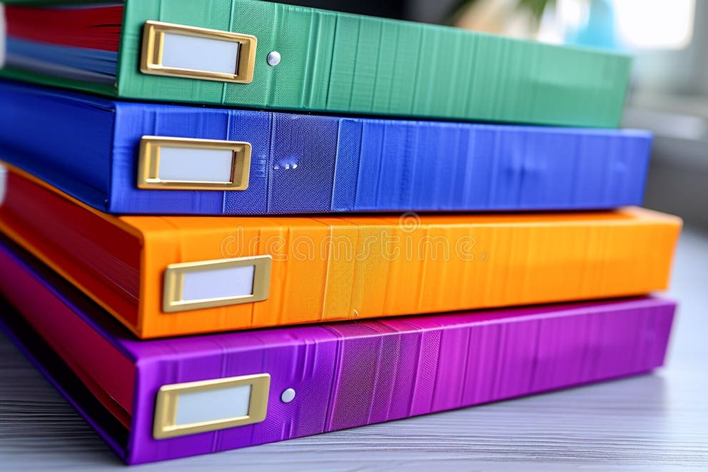 Organized Workspace Stack of Colorful File Folders on Office Table ...