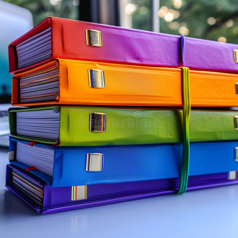 Organized Workspace Stack of Colorful File Folders on Office Table ...