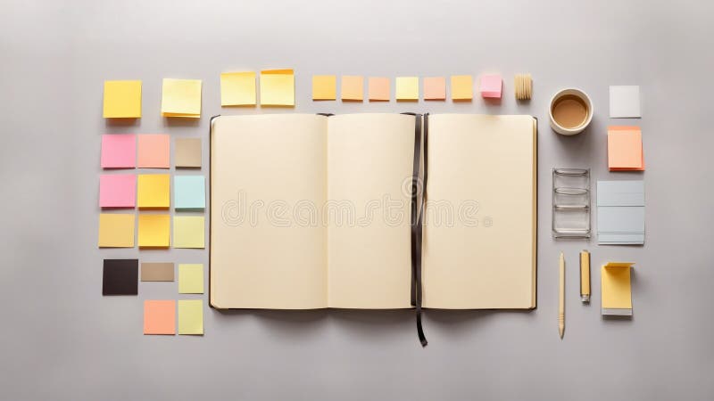 Organized Workspace: Top View of Empty Notebook and Stationery on ...