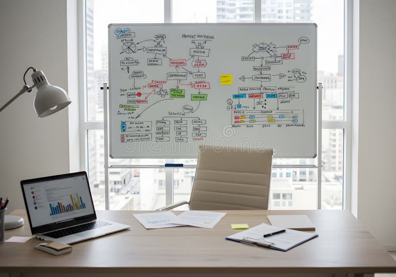 Organized Workspace with Whiteboard Plan Stock Illustration ...