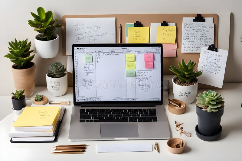 Organized Workstation with a Whiteboard, Notebook, Notepad and ...