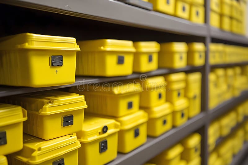 Yellow Storage Bins on Shelves Stock Illustration - Illustration of ...