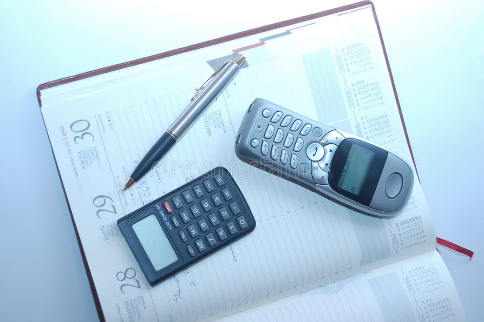 Organizer, Calculator, Fountain Pen Stock Image - Image of planner ...