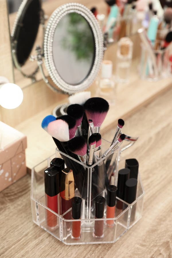 Organizer with Cosmetic Products for Makeup on Table Stock Photo ...