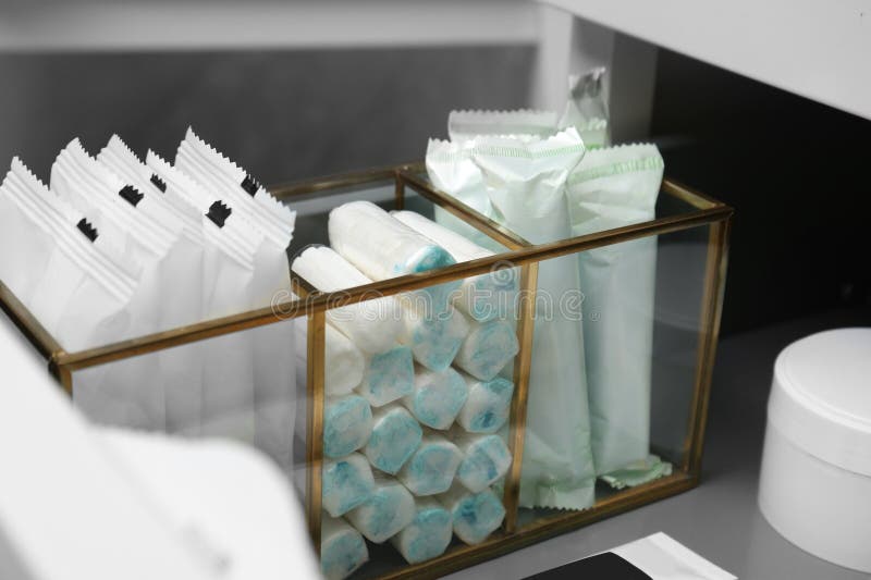 Organizer with Different Feminine Hygiene Products, Closeup Stock Photo ...