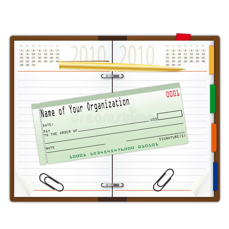 Organizer with Pen and Cheque Stock Illustration - Illustration of ...