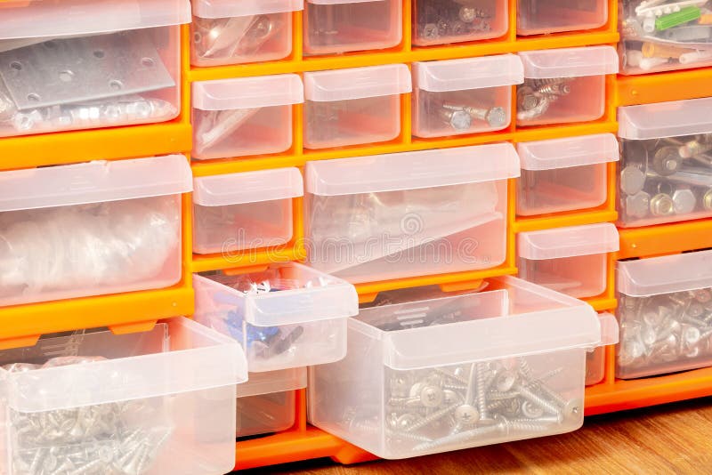 Organizer for Storage of Construction Fasteners Stock Photo - Image of ...