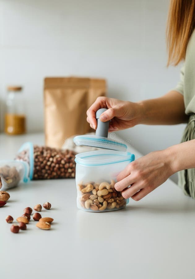 Organizing Kitchen with Reusable Containers and Nuts for Eco-friendly Storage Stock Photo ...