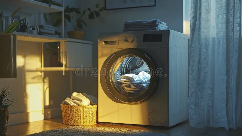 Organizing Laundry Cozy Home Setting Washing Machine Scene Soft ...