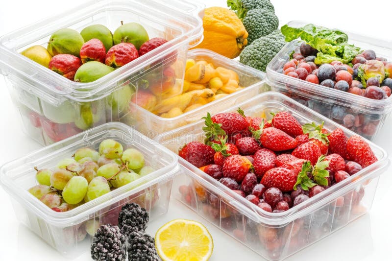 Organizing Produce in Clear Stackable Containers on a White or Clear ...