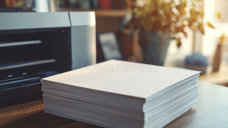 Organizing a Stack of Glossy Photo Paper Next To a Printer in a Home ...