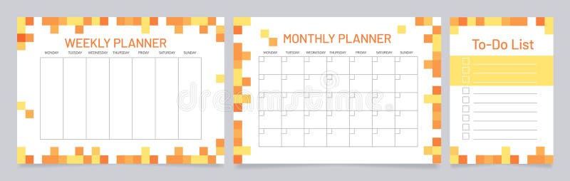 Organizing Time Worksheet Design Template Set Stock Vector ...