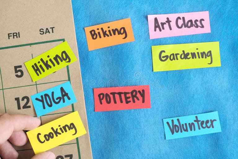 Organizing Weekend Wellness Activity on a Calendar. Paper Notes on a ...