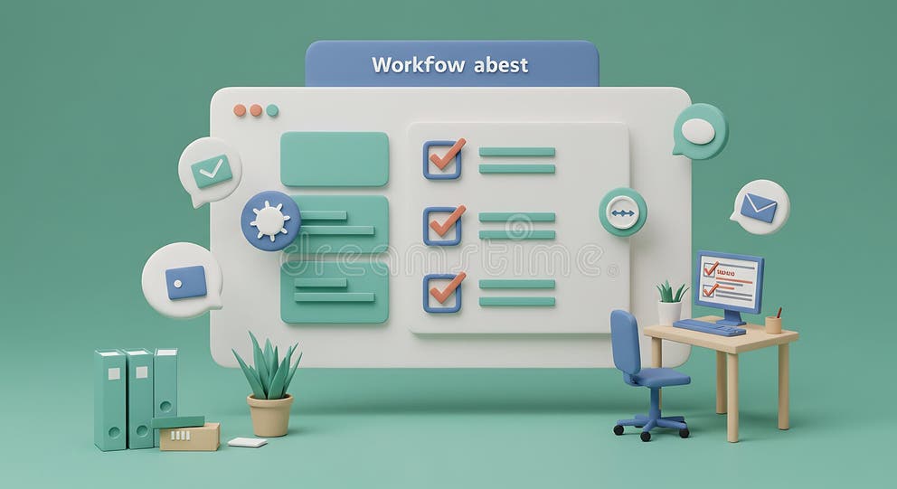 Organizing Workflow Task Management System on a Desk with Computer and ...