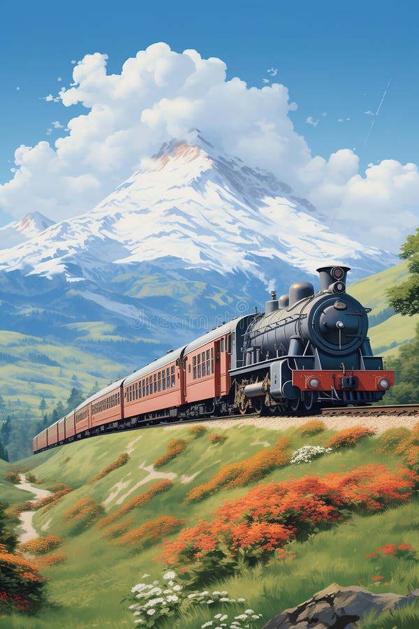 The Orient Express Train Moving at Speed with Mountains Generative AI ...