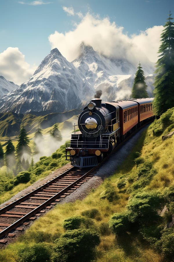 The Orient Express Train Moving at Speed with Mountains Generative AI ...