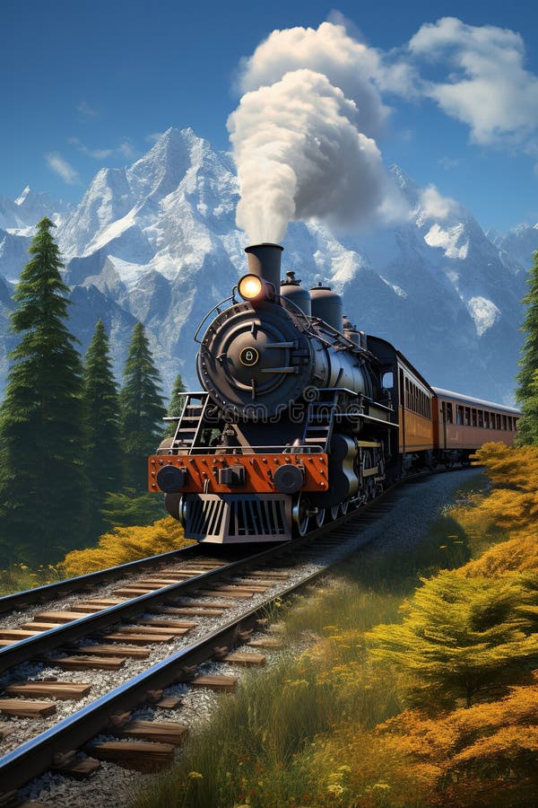 The Orient Express Train Moving at Speed with Mountains Generative AI ...