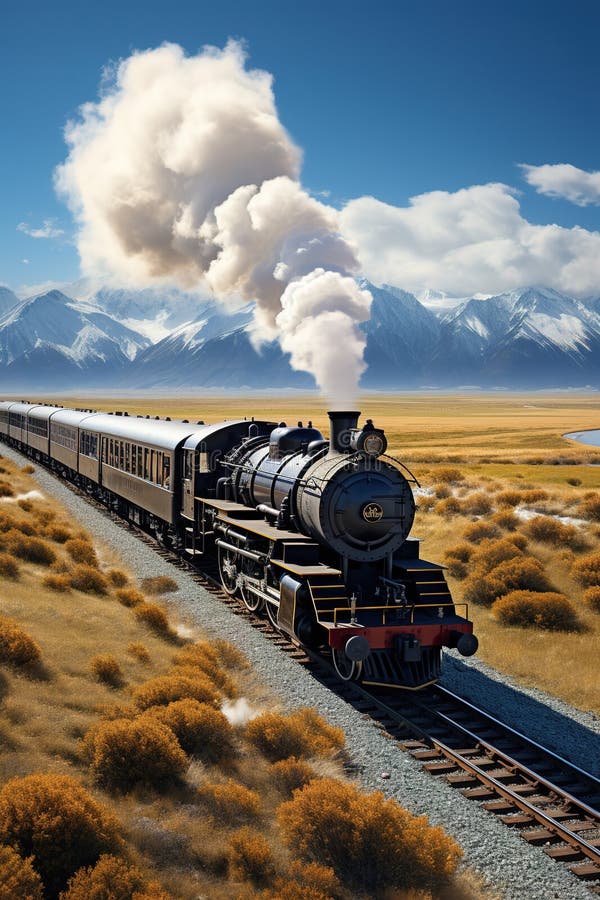The Orient Express Train Moving at Speed with Mountains Generative AI ...