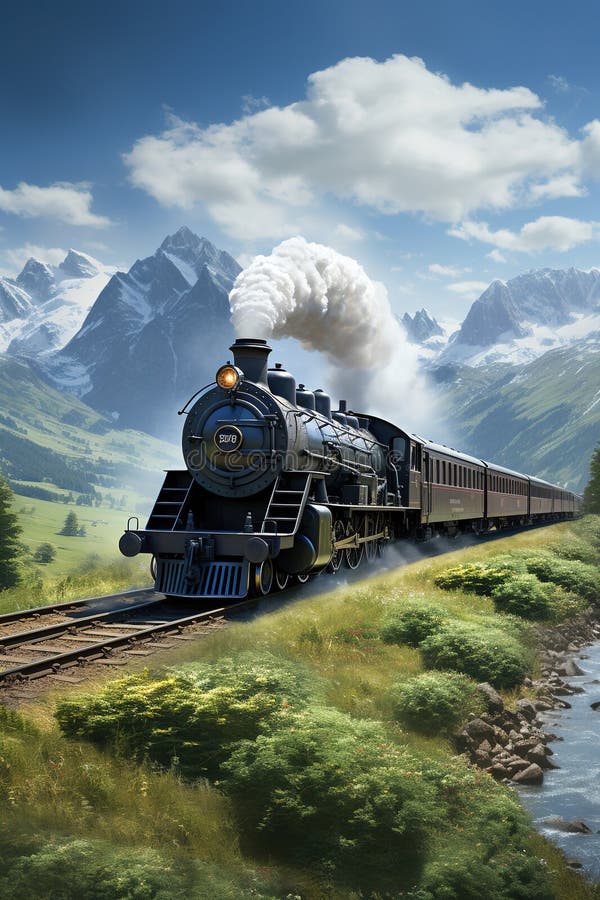 The Orient Express Train Moving at Speed with Mountains Generative AI ...