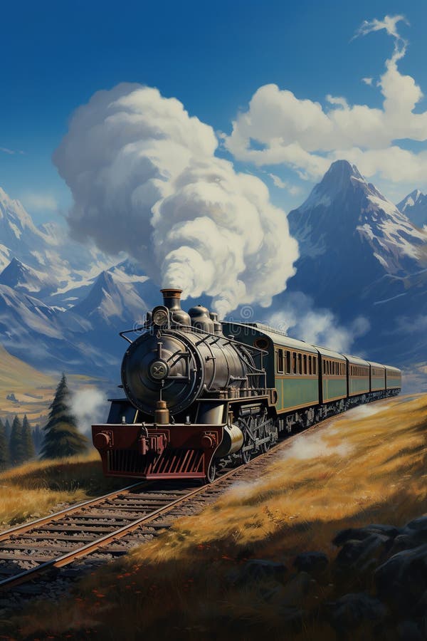 The Orient Express Train Moving at Speed with Mountains Generative AI ...