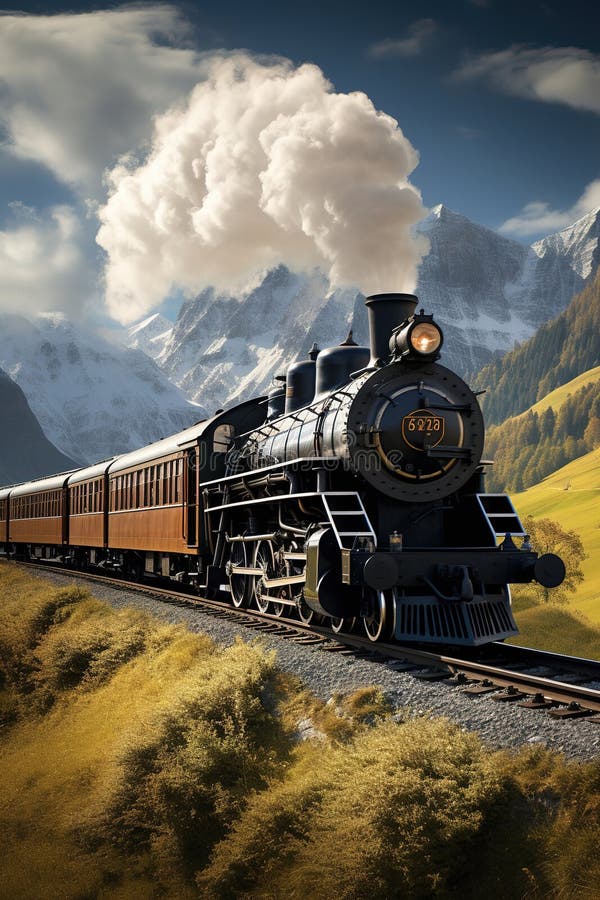The Orient Express Train Moving at Speed with Mountains Generative AI ...