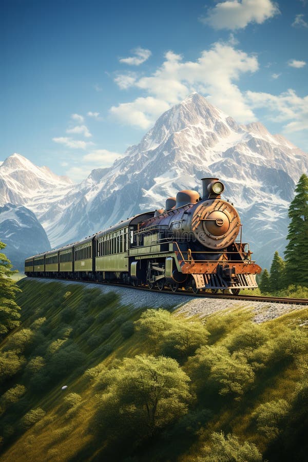 The Orient Express Train Moving at Speed with Mountains Generative AI ...