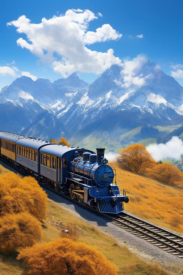 The Orient Express Train Moving at Speed with Mountains Generative AI ...