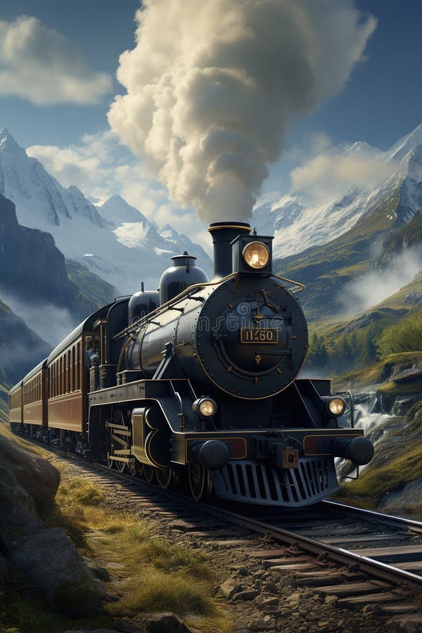 The Orient Express Train Moving at Speed with Mountains Generative AI ...