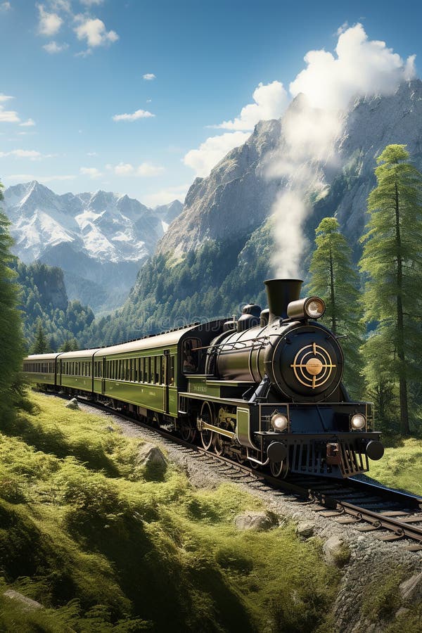 The Orient Express Train Moving at Speed with Mountains Generative AI ...