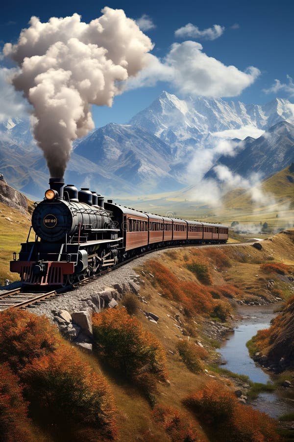 The Orient Express Train Moving at Speed with Mountains Generative AI ...