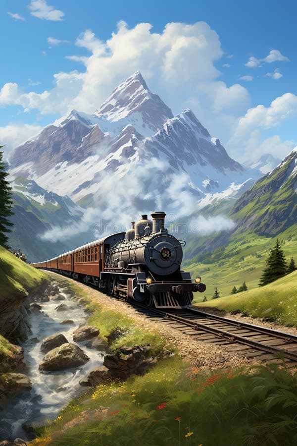 The Orient Express Train Moving at Speed with Mountains Generative AI ...