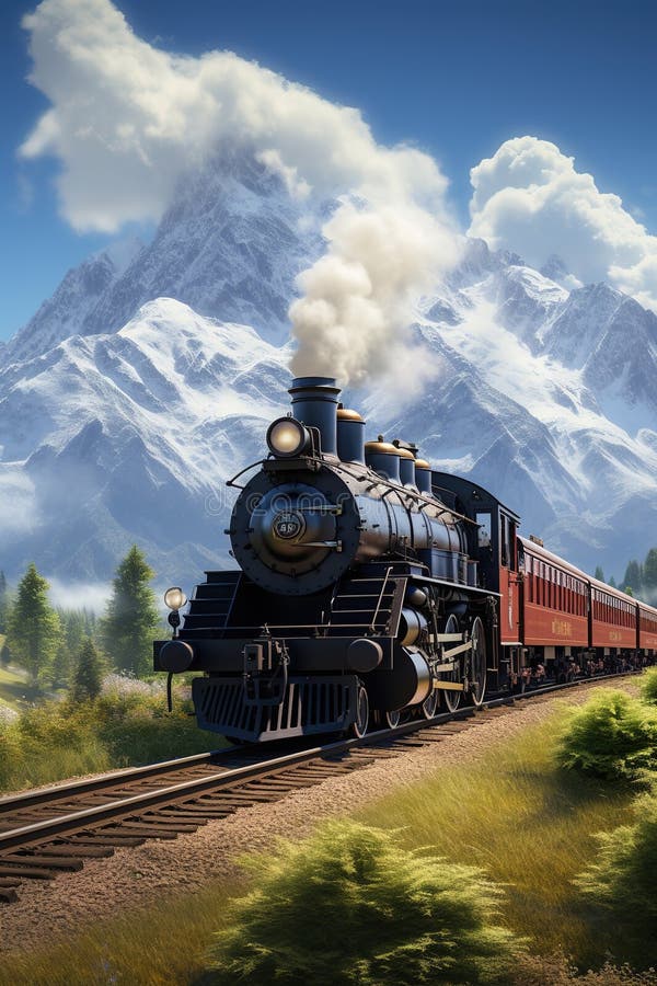 The Orient Express Train Moving at Speed with Mountains Generative AI ...