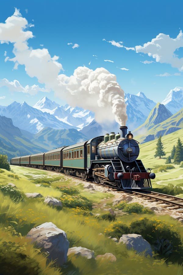 The Orient Express Train Moving at Speed with Mountains Generative AI ...