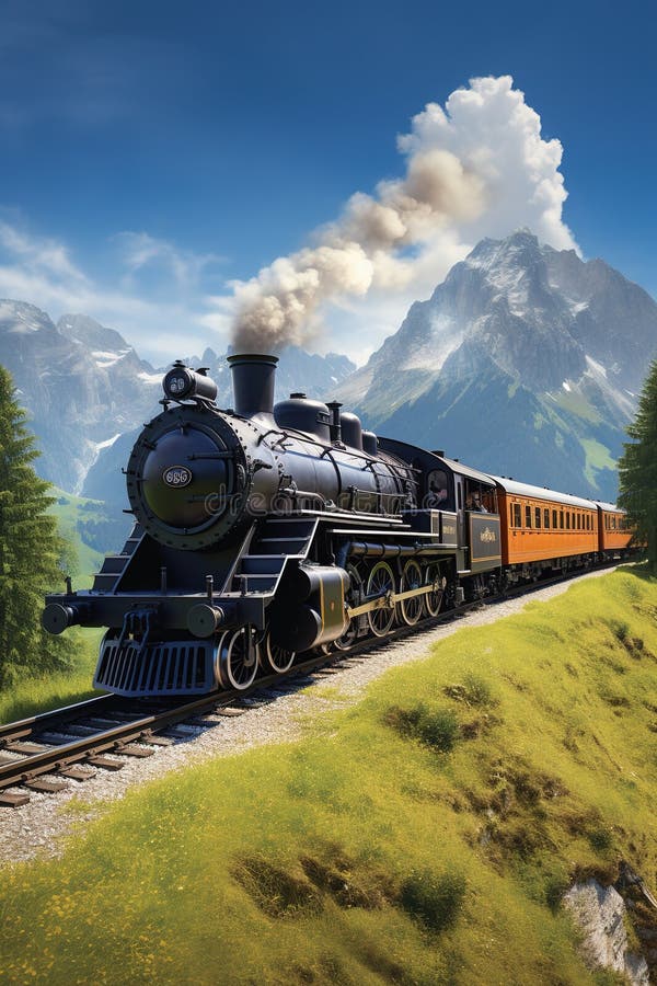 The Orient Express Train Moving at Speed with Mountains Generative AI ...