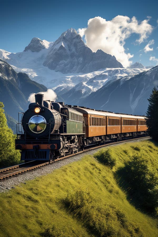 The Orient Express Train Moving at Speed with Mountains Generative AI ...