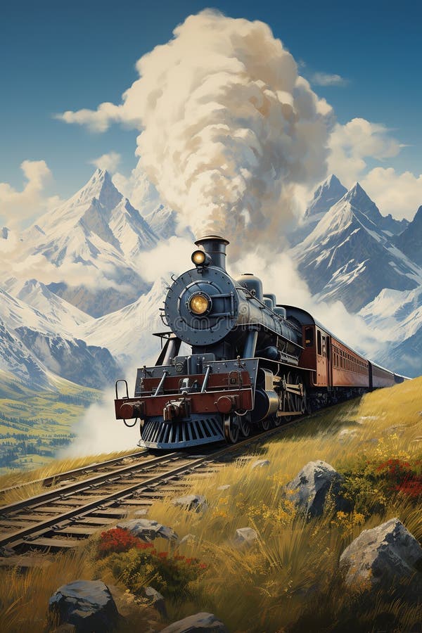The Orient Express Train Moving at Speed with Mountains Generative AI ...