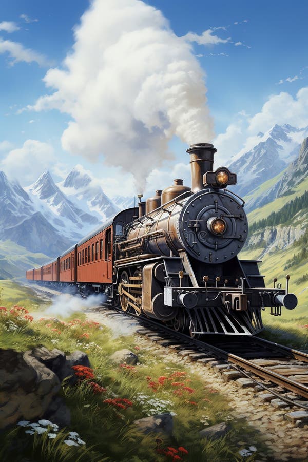 The Orient Express Train Moving at Speed with Mountains Generative AI ...