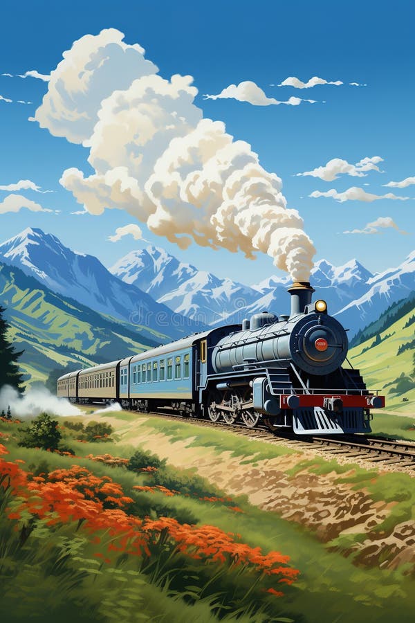 The Orient Express Train Moving at Speed with Mountains Generative AI ...