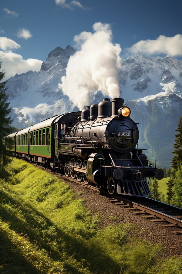 The Orient Express Train Moving at Speed with Mountains Generative AI ...
