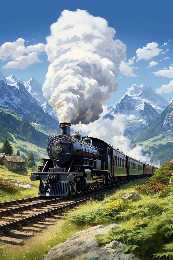 The Orient Express Train Moving at Speed with Mountains Generative AI ...