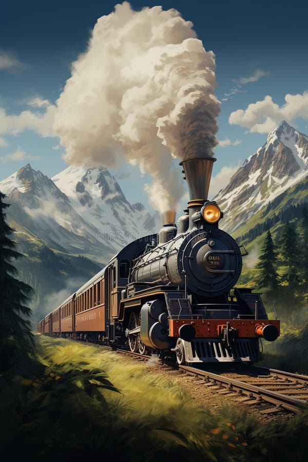 The Orient Express Train Moving at Speed with Mountains Generative AI ...