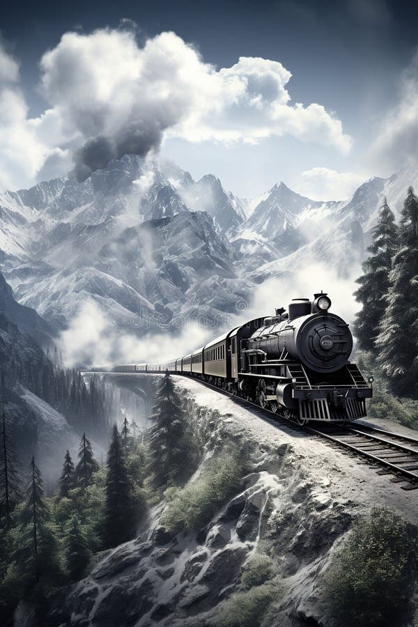 The Orient Express Train Moving at Speed with Mountains Generative AI ...