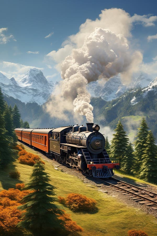 The Orient Express Train Moving at Speed with Mountains Generative AI ...